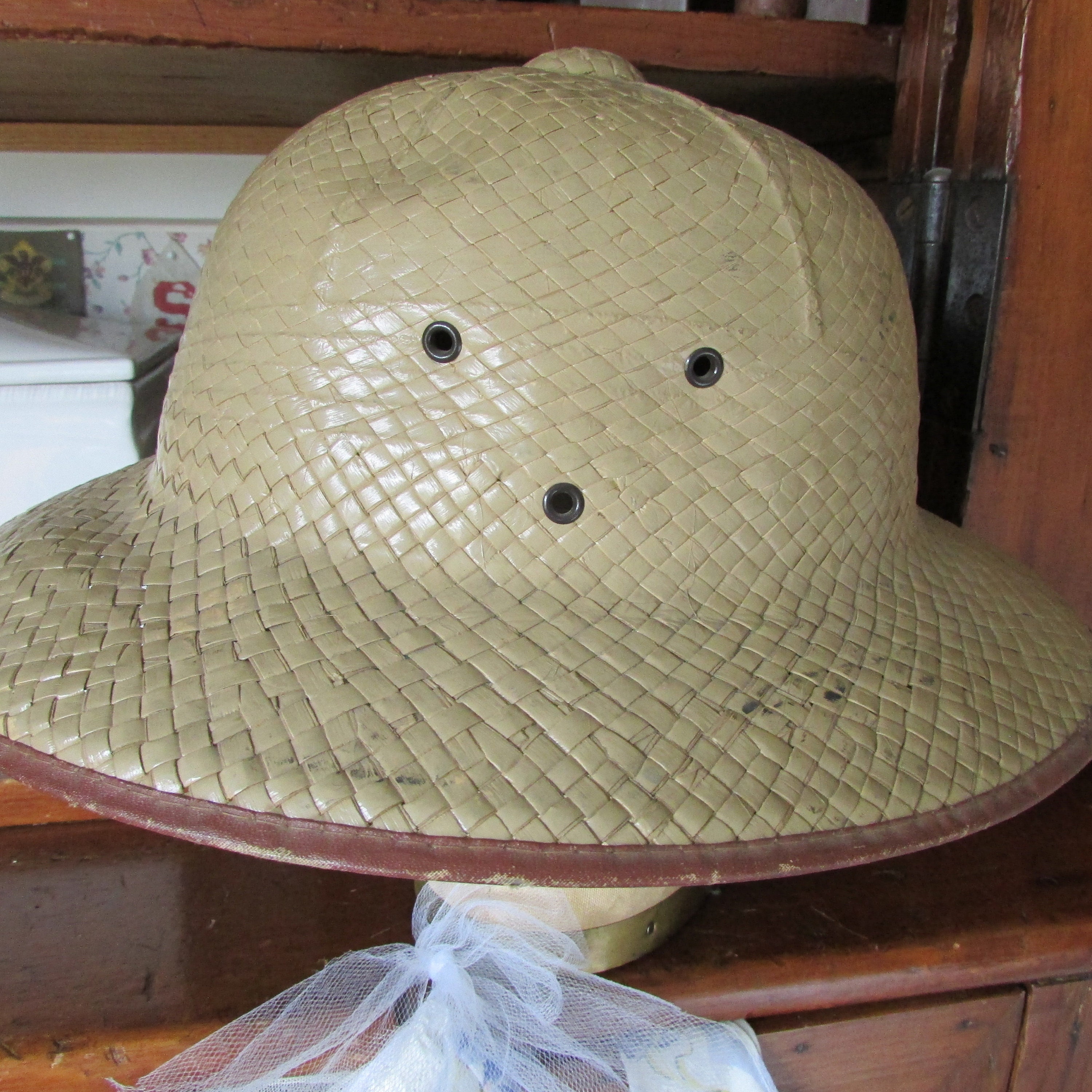 Woven Straw Pith Helmet Safari Hat Adjustable Sizing Taupe Green ...