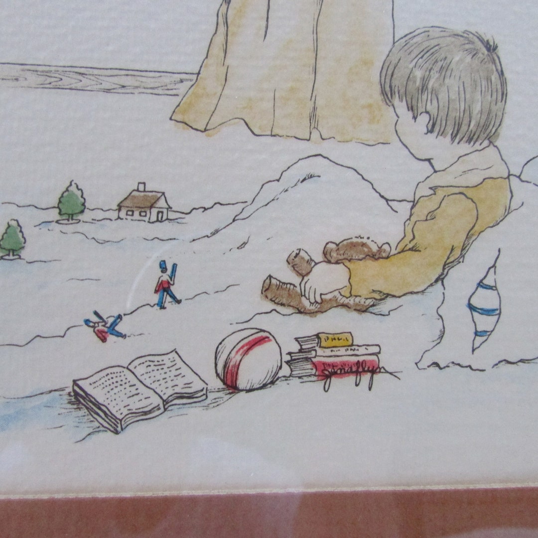 Doris Whitten Morgan Jenaflyn Print Watercolor Framed Matted Boy in Bed ...