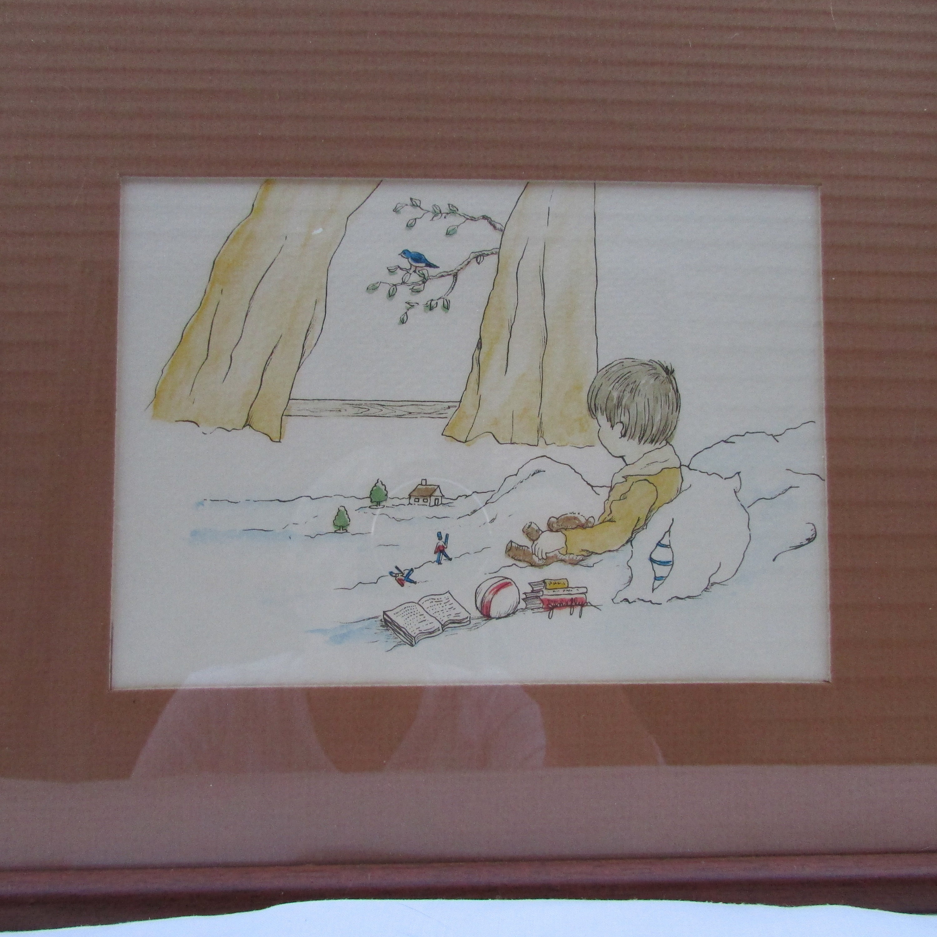 Doris Whitten Morgan Watercolor Print: Boy in Bed, Framed Nursery Art ...