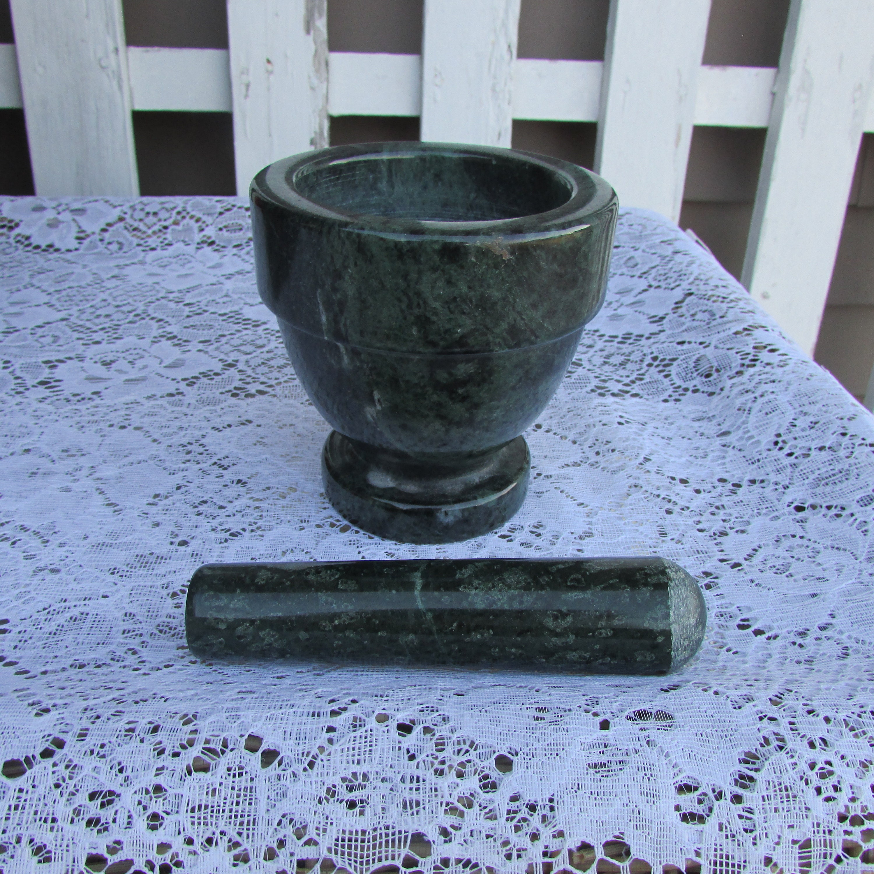 Green Marble Mortar and Pestle Set Pharmacy Apothecary Herbs Spices ...