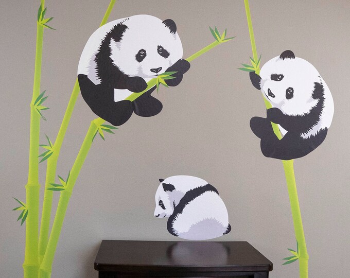 Panda Bear Bamboo Tree Wall Decal - Wall Stickers Repositionable and ...
