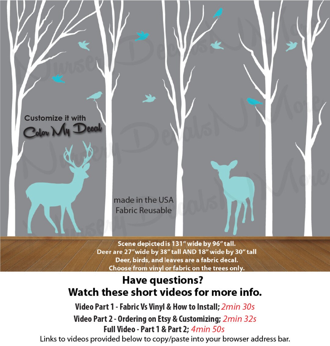 Forest Nursery Decal Buck and Doe With Trees Wall Decal White Tree ...