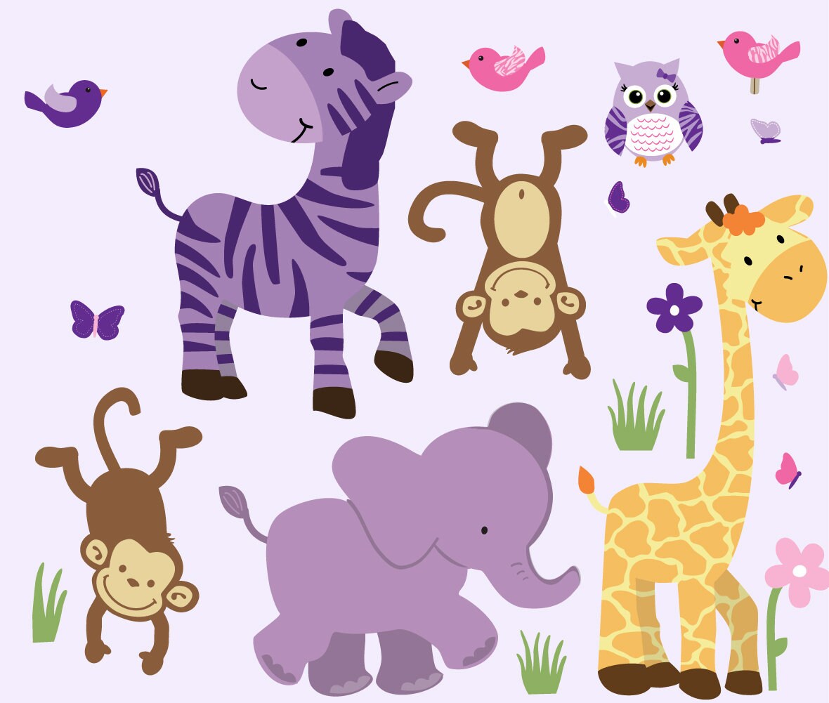 Elephant Decal Monkey Stickers Nursery Jungle Wall Decals | Etsy