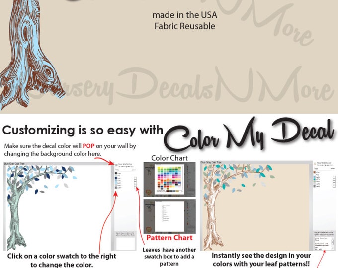 Oak Tree Wall Decal, Oak Tree Wall Stickers, Corner Reusable Fabric ...