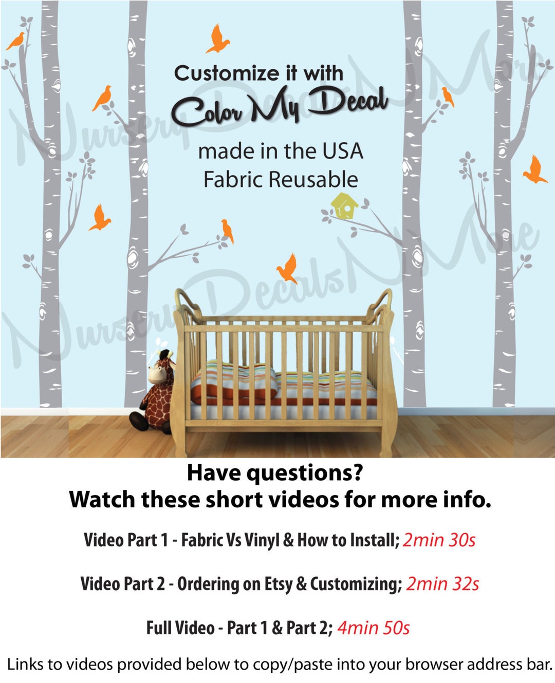 Custom Birch Tree Wall Decals, Reusable, Easier to Install, Birch Tree ...