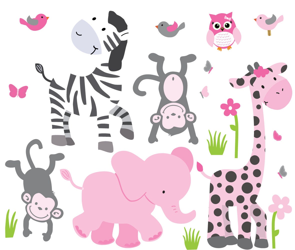 Elephant Decal Monkey Stickers Nursery Jungle Wall Decals | Etsy