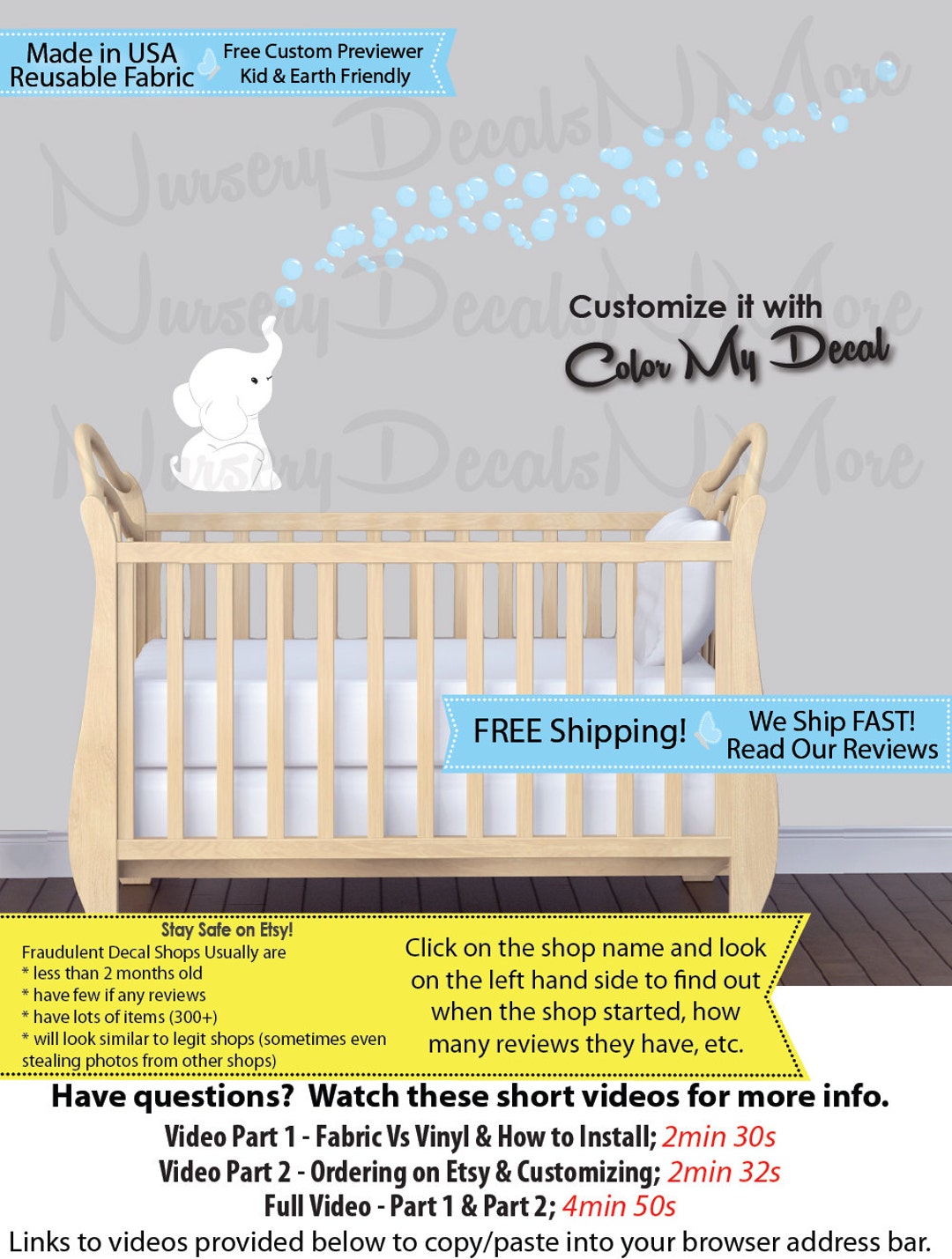 White Elephant Decal Nursery Wall Decals Jungle Wall Stickers mini ...