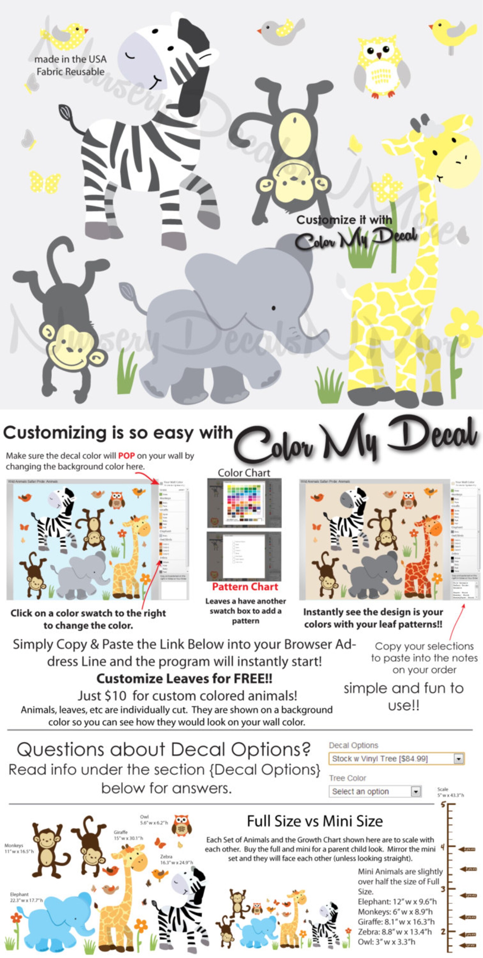 Elephant Decal Monkey Stickers Nursery Jungle Wall Decals - Etsy