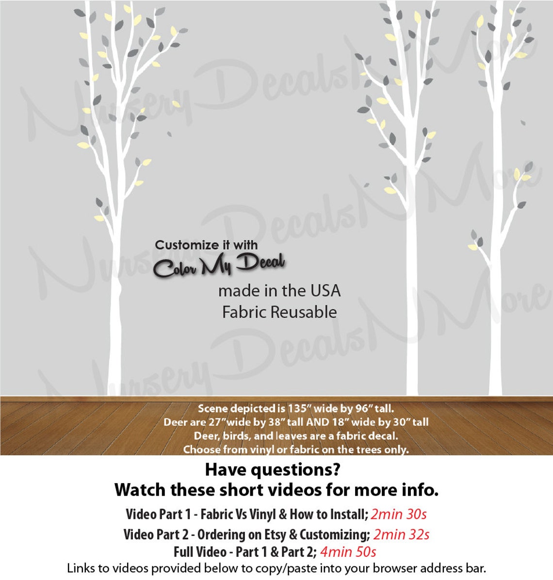 White Tree Wall Decal Woodland Nursery Wall Stickers yellow - Etsy