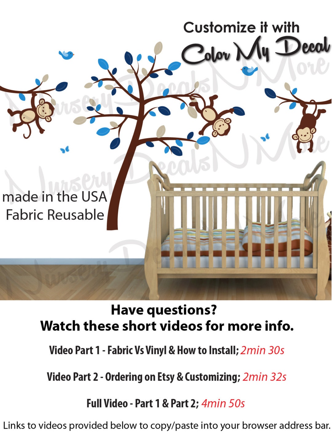 Monkey Tree Decal, Monkeys on a Tree Wall Art Monkey Nursery Decal ...