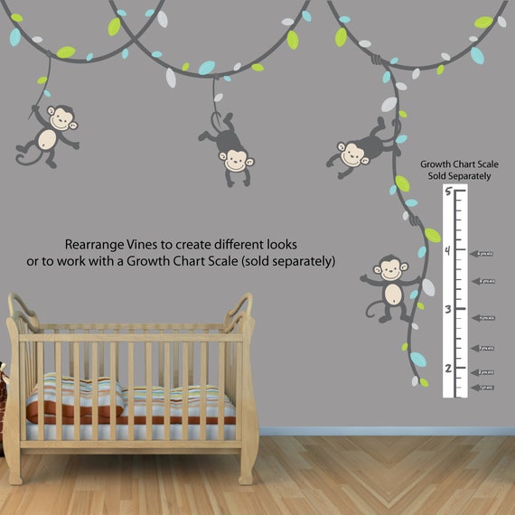 Monkey Wall Stickers Monkey Height Chart Decals for Boys | Etsy