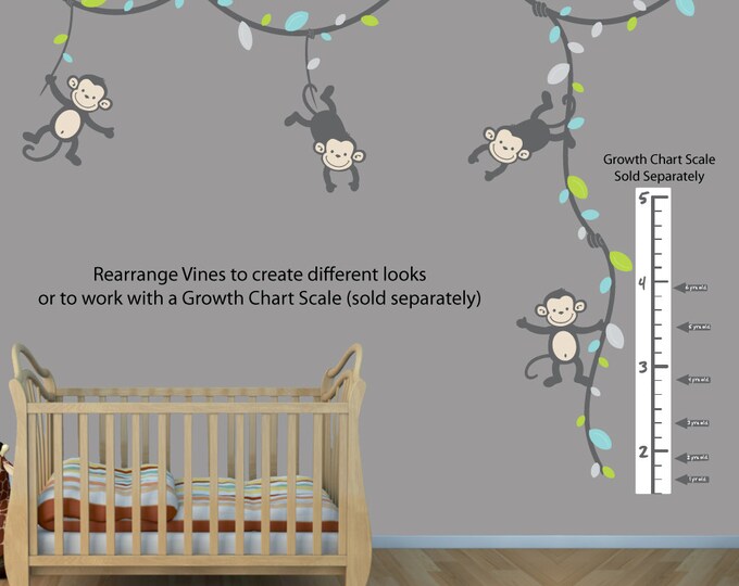 Monkey Wall Stickers - Monkey Height Chart Decals for Boys Room(v91mb91 ...