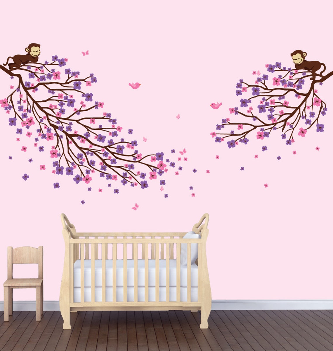 Monkey Cherry Tree Wall Decals Purple or Pink Cherry - Etsy