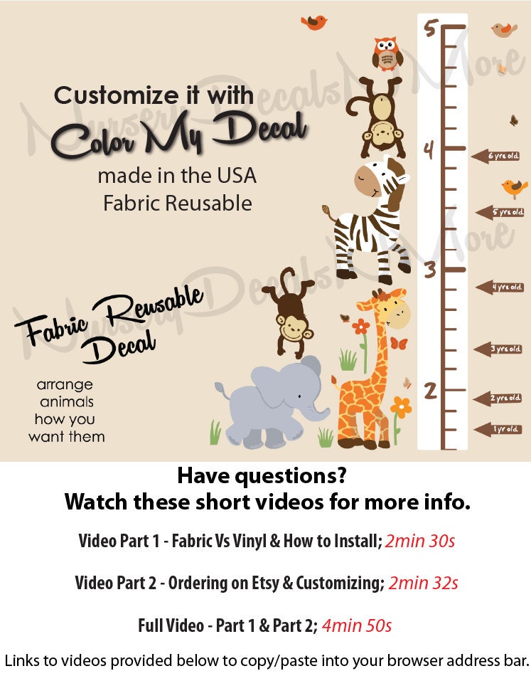 Repositionable Jungle Growth Chart Decals Height Chart Wall | Etsy