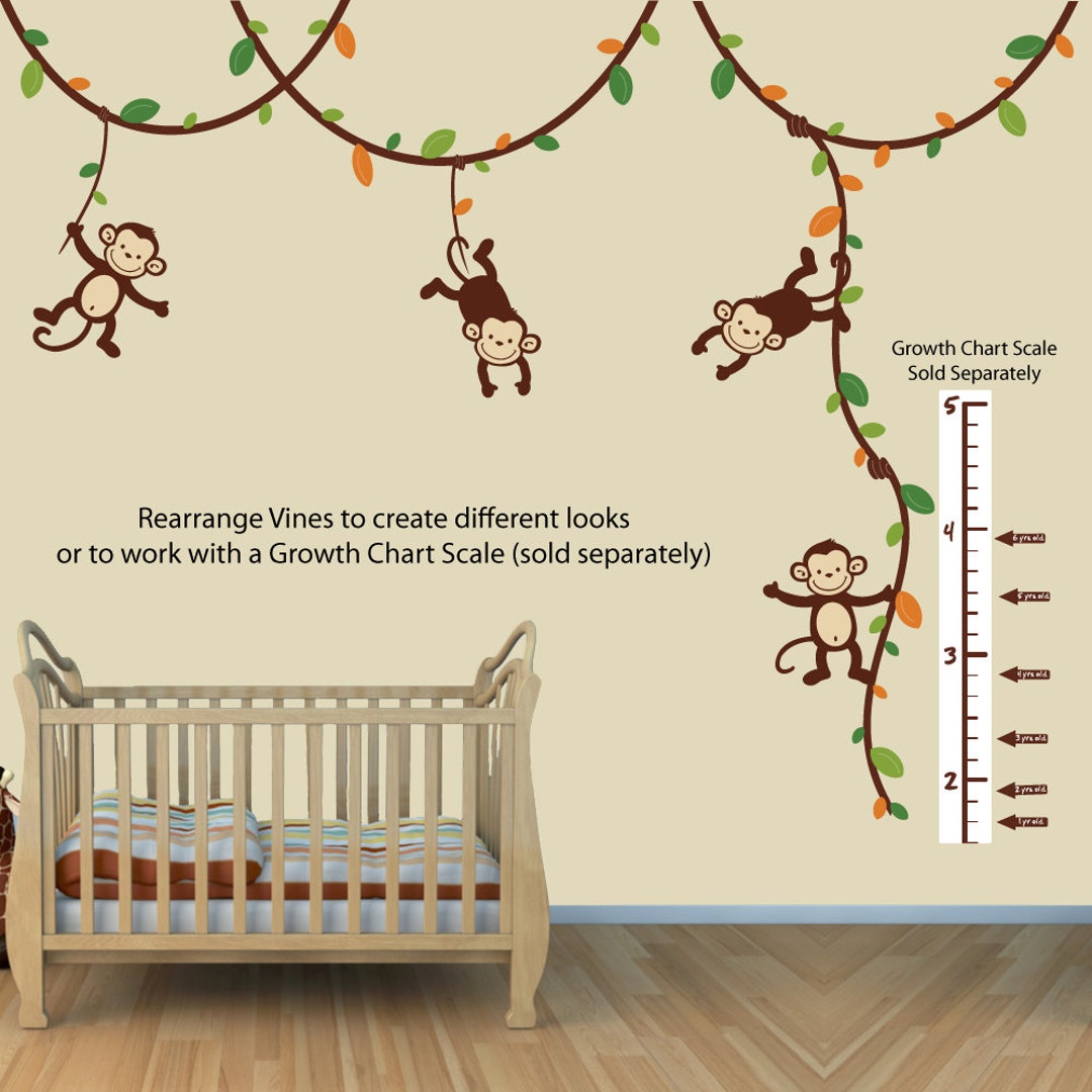 Swinging Monkeys Growth Chart Decal - Monkey Wall Stickers (v81,mb62 ...