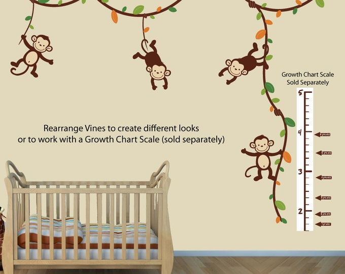 Swinging Monkeys Growth Chart Decal - Monkey Wall Stickers (v81,mb62 ...