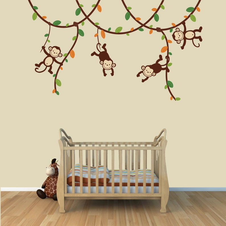 Monkey Murals Monkey Wall Murals Childrens Wall Mural Wall - Etsy