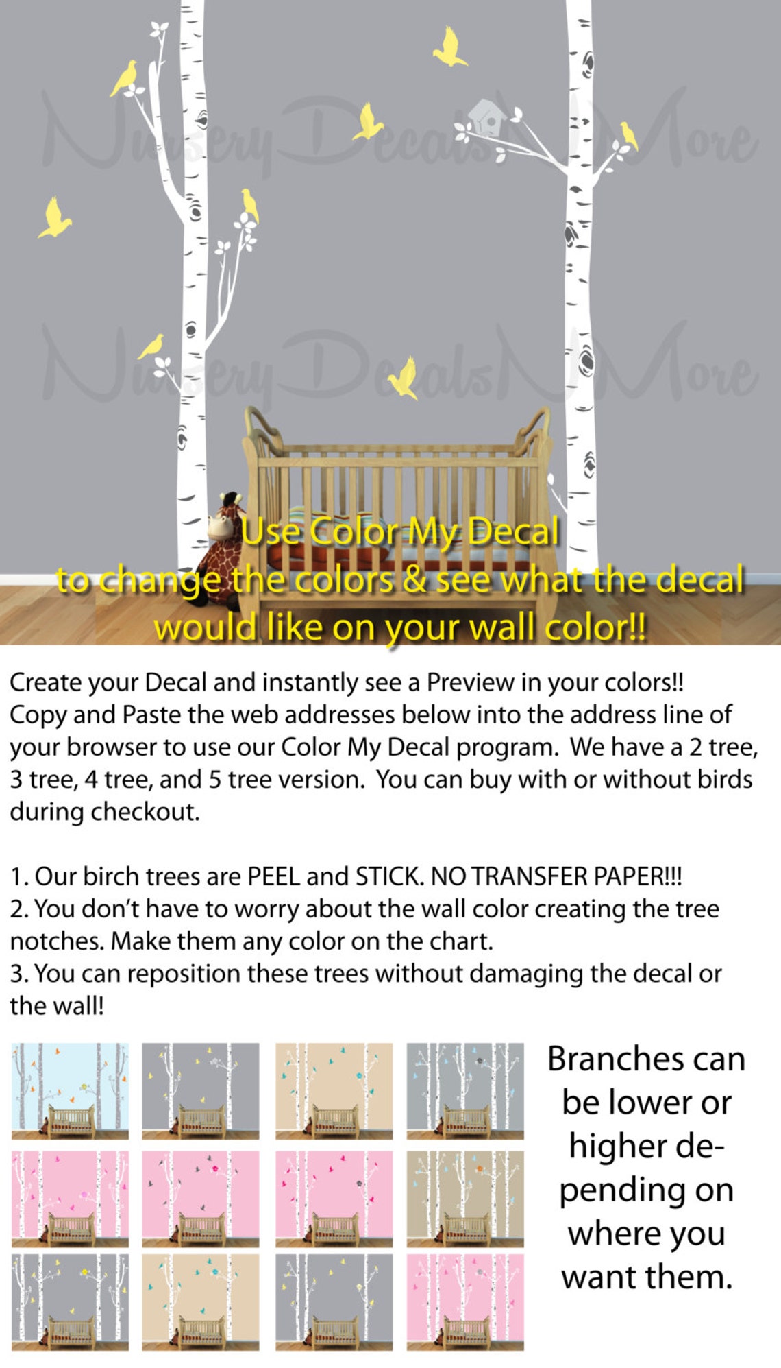 Birch Tree Decal Repositionable Easier to Install Reusable - Etsy