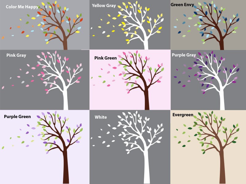 Leaning Tree Decal Blowing Leaves Wall Stickers Green Envy | Etsy