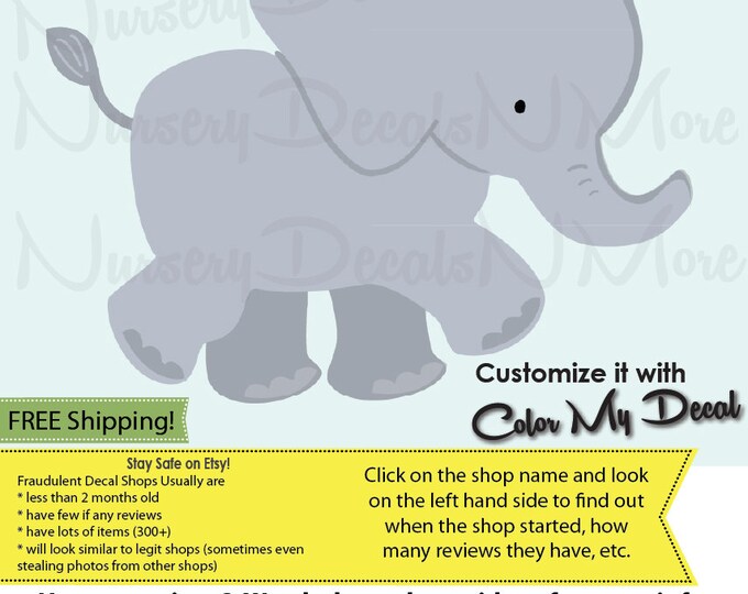 Elephant Decals Elephant Wall Stickers Animal Wall Decal WA Elephant W ...