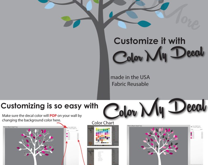 Gray Tree Wall Decal With Leaves, Nursery Wall Decal for Kids Room ...