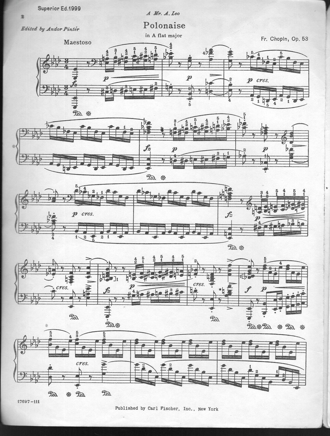 Chopin - Polonaise in Ab - Sheet Music: Opus 53, Edited by Mikuli ...