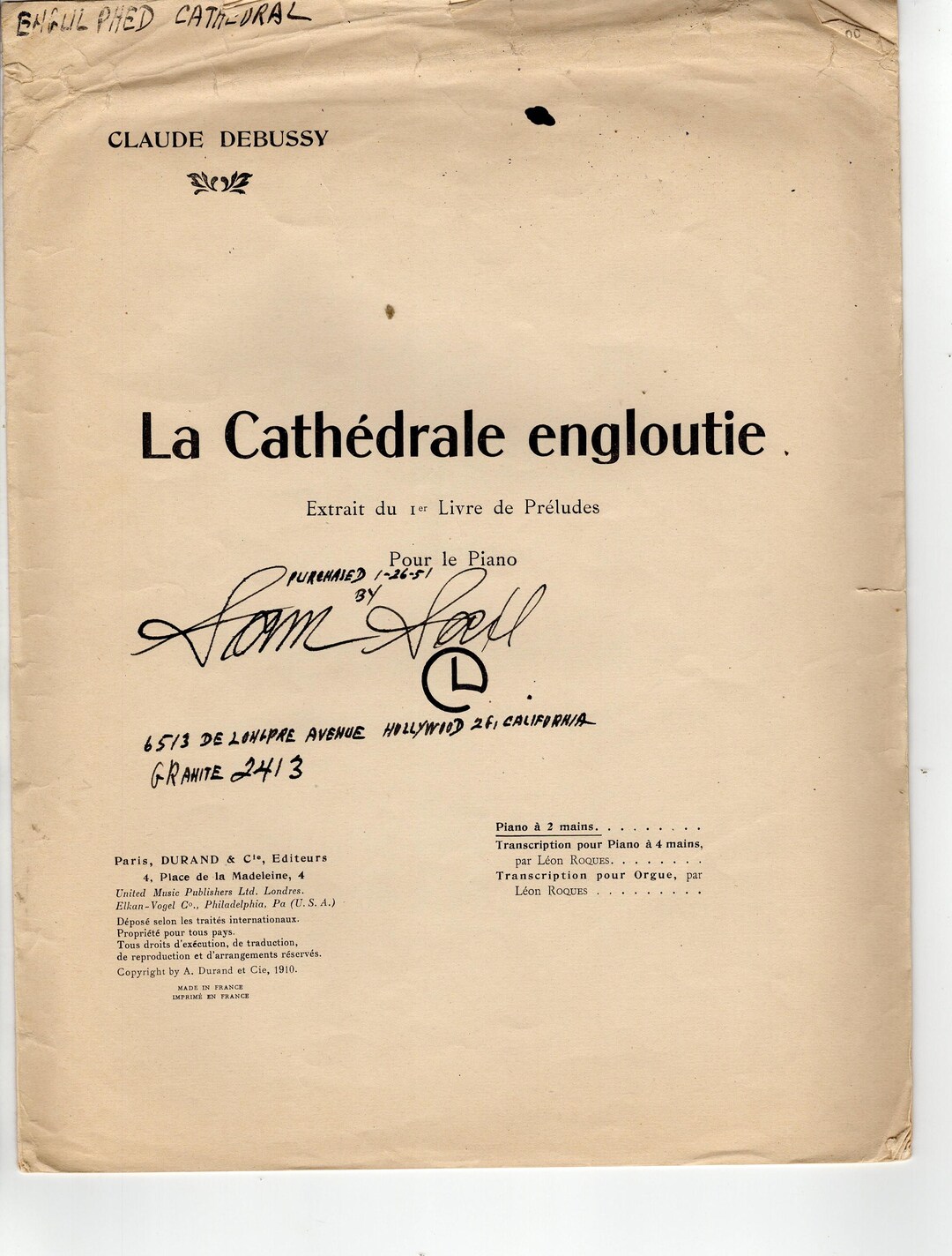 La Cathedrale Engloutie - Debussy - From 1st Book of Preludes- 5 Pg Advanced Piano Solo - French ...