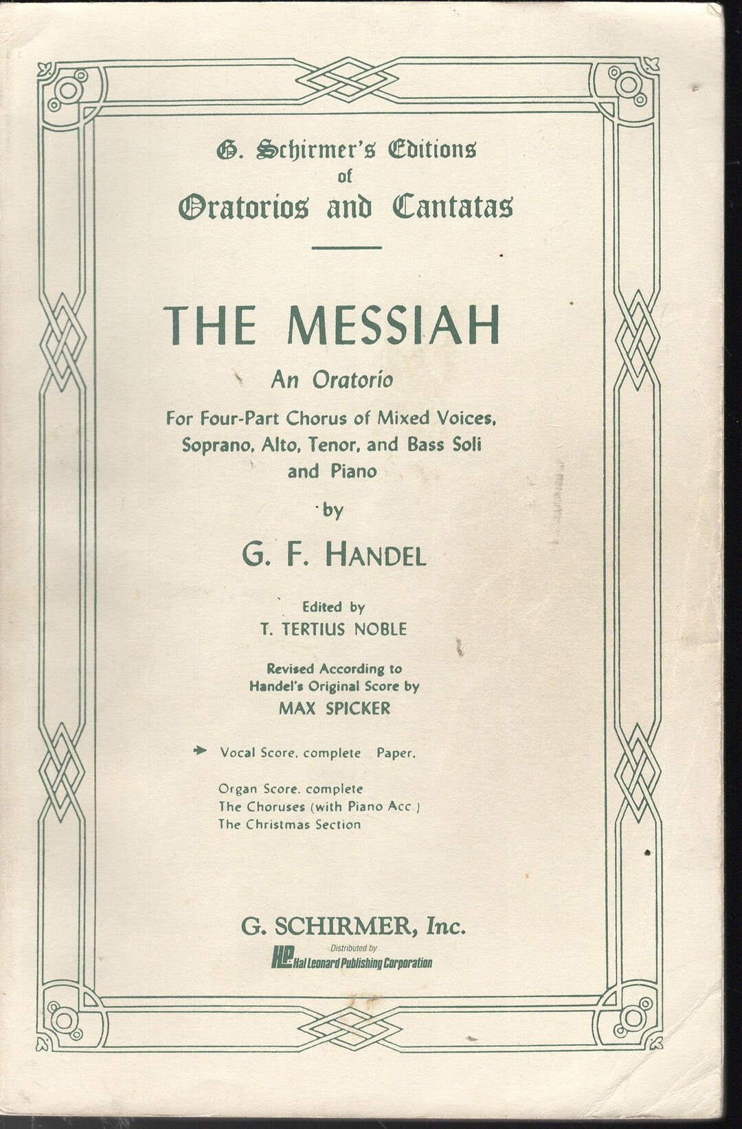 Complete Vocal Score the Messiah Revised by Max Spicker 252pgs Four ...