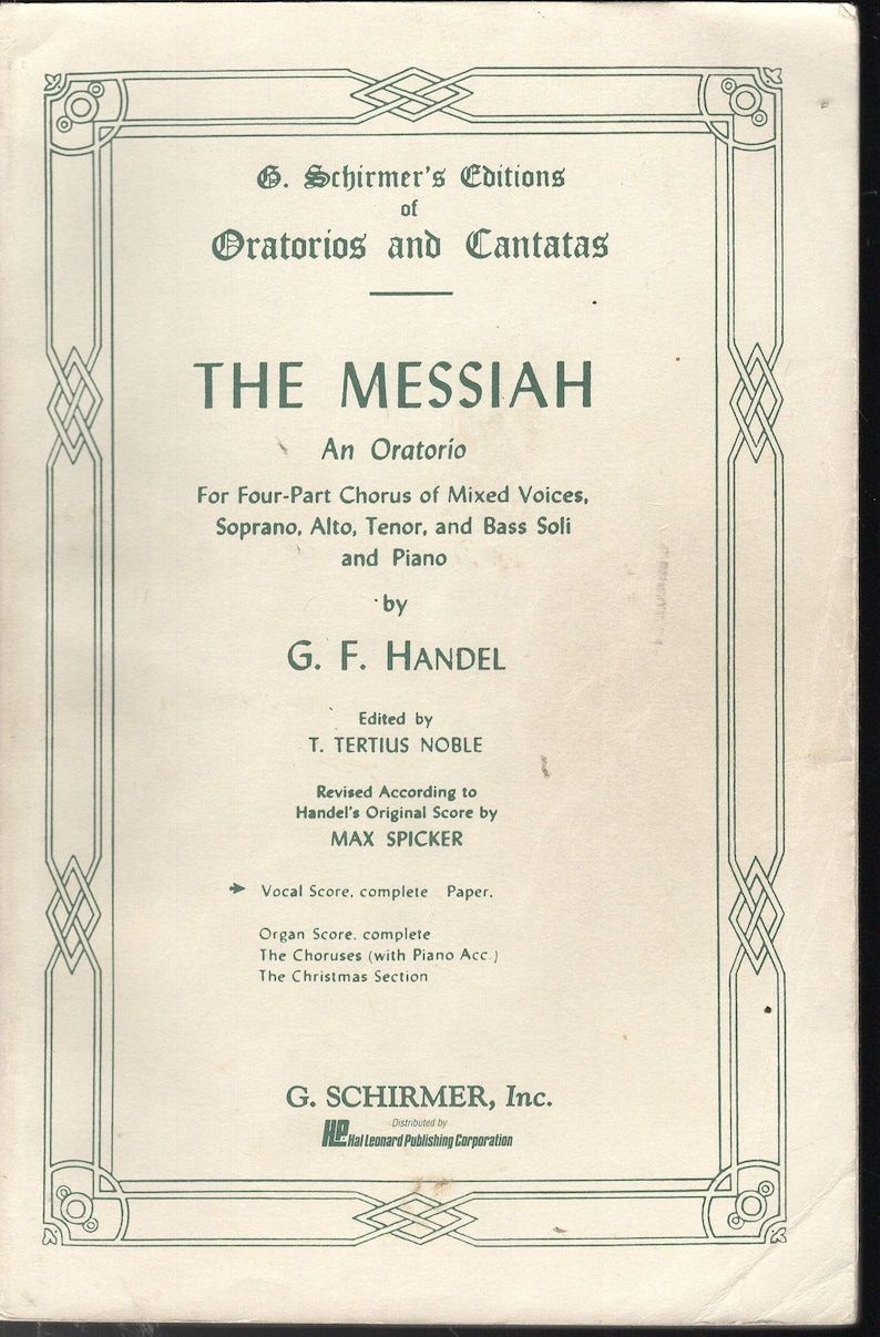 Complete Vocal Score the Messiah Revised by Max Spicker 252pgs Four ...