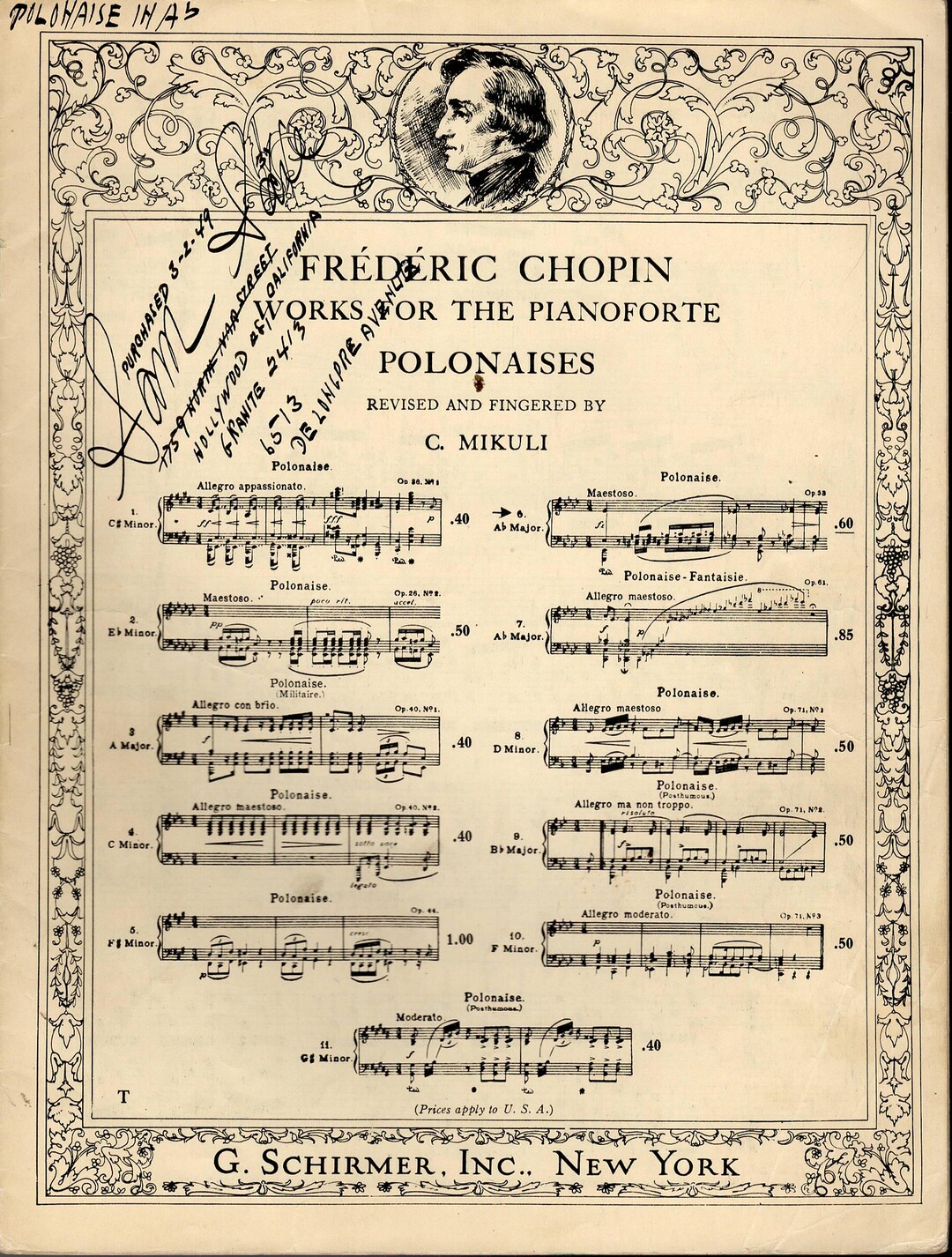 Chopin - Polonaise in Ab - Sheet Music: Opus 53, Edited by Mikuli ...