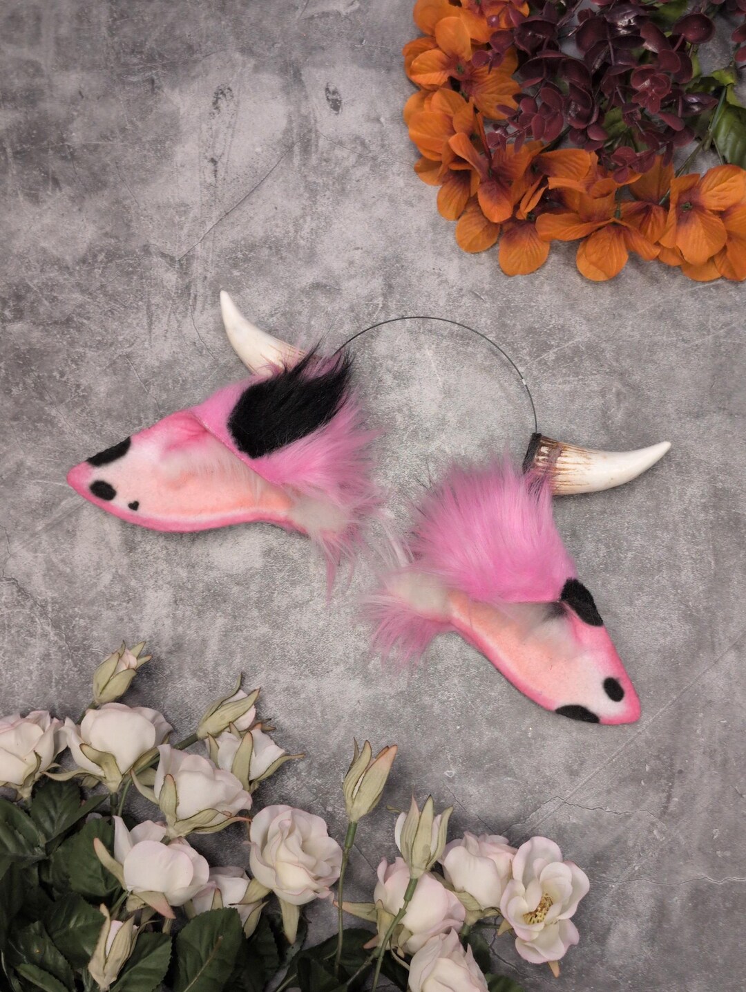 Large Cow Ears With Horns Neon Pink (IN STOCK) - Etsy
