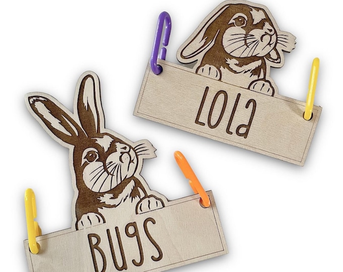 Bunny Rabbit Cage Tag, Personalized, Custom, Engraved Wood, Pet Rabbit ...