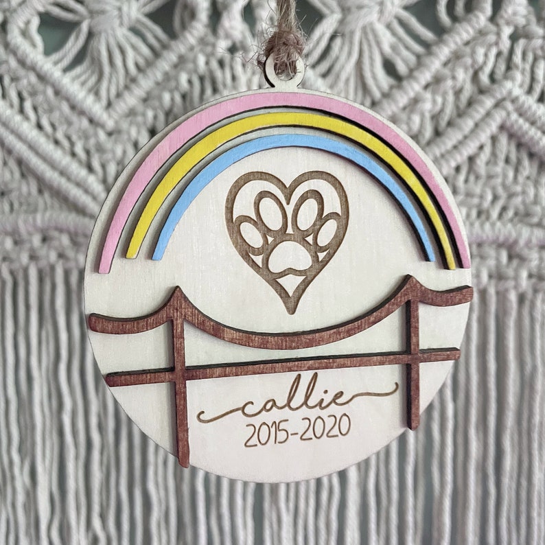 Engraved Rainbow Bridge Pet Memorial Ornament Rustic Wood | Etsy