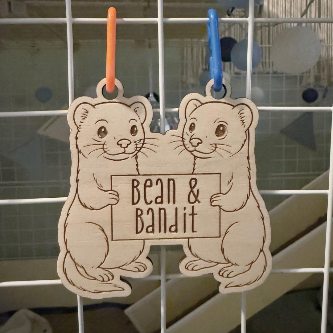 Ferret Duo Cage Tag, Personalized, Custom, Engraved Wood, Pet Ferret ...