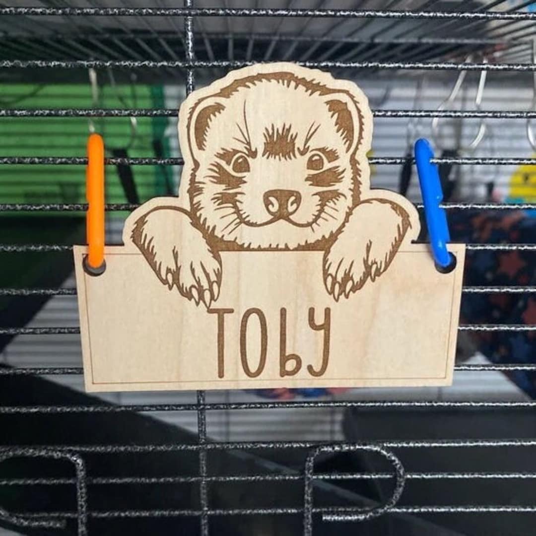 Personalized Ferret Cage Name Tag, Custom Engraved Wood Pet Tag, Small ...