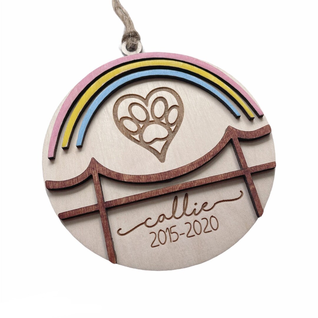 Engraved Rainbow Bridge Pet Memorial Ornament Rustic Wood Ornament - Etsy