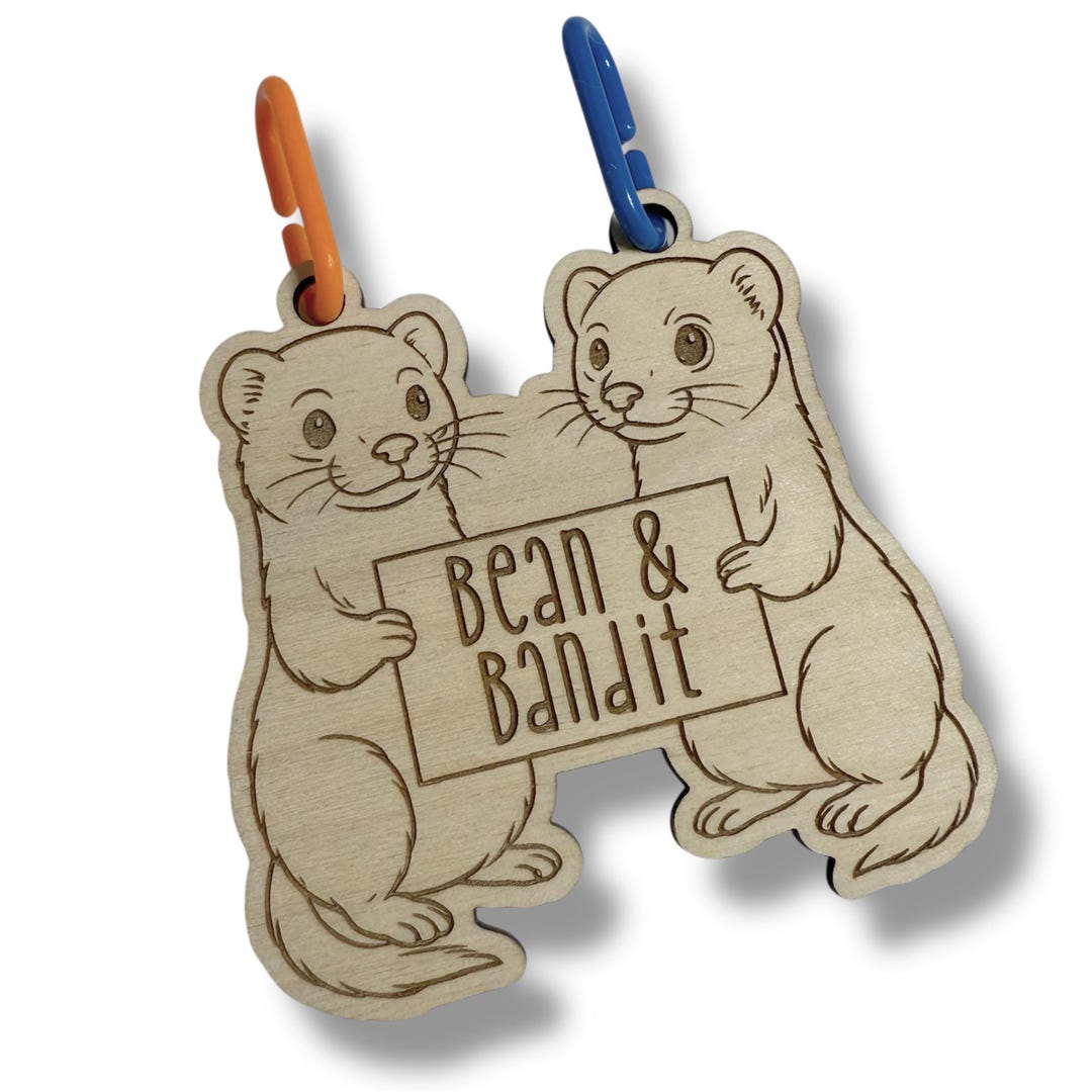 Personalized Ferret Duo Cage Name Tag, Custom Engraved Wood Pet Tag ...