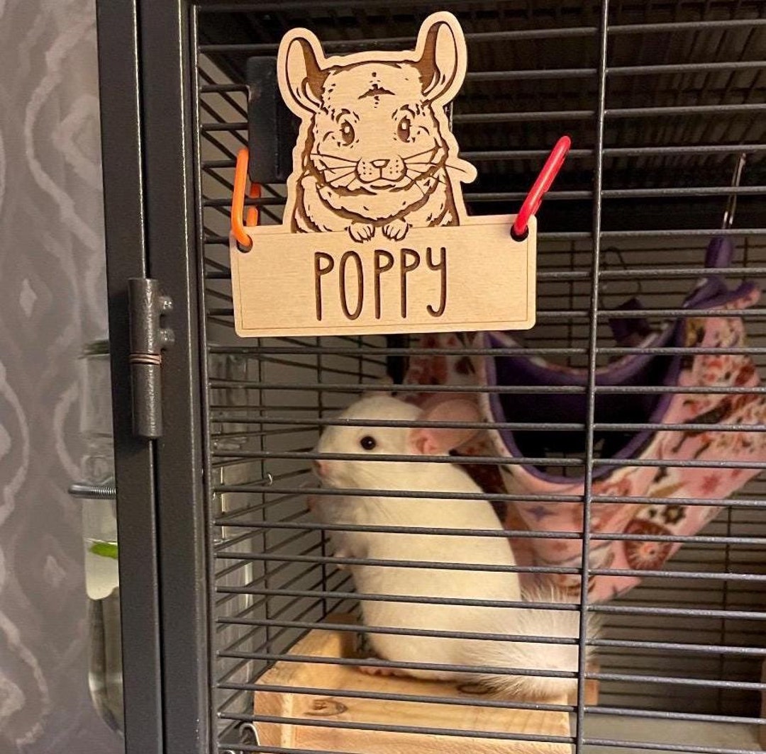Personalized Chinchilla Cage Name Tag, Custom Engraved Wood Pet Habitat ...