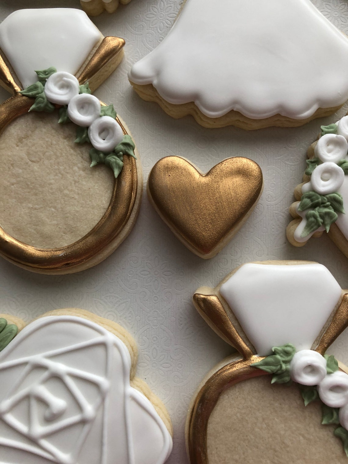 Engagement Themed Sugar Cookies Wedding White Sage and Gold | Etsy
