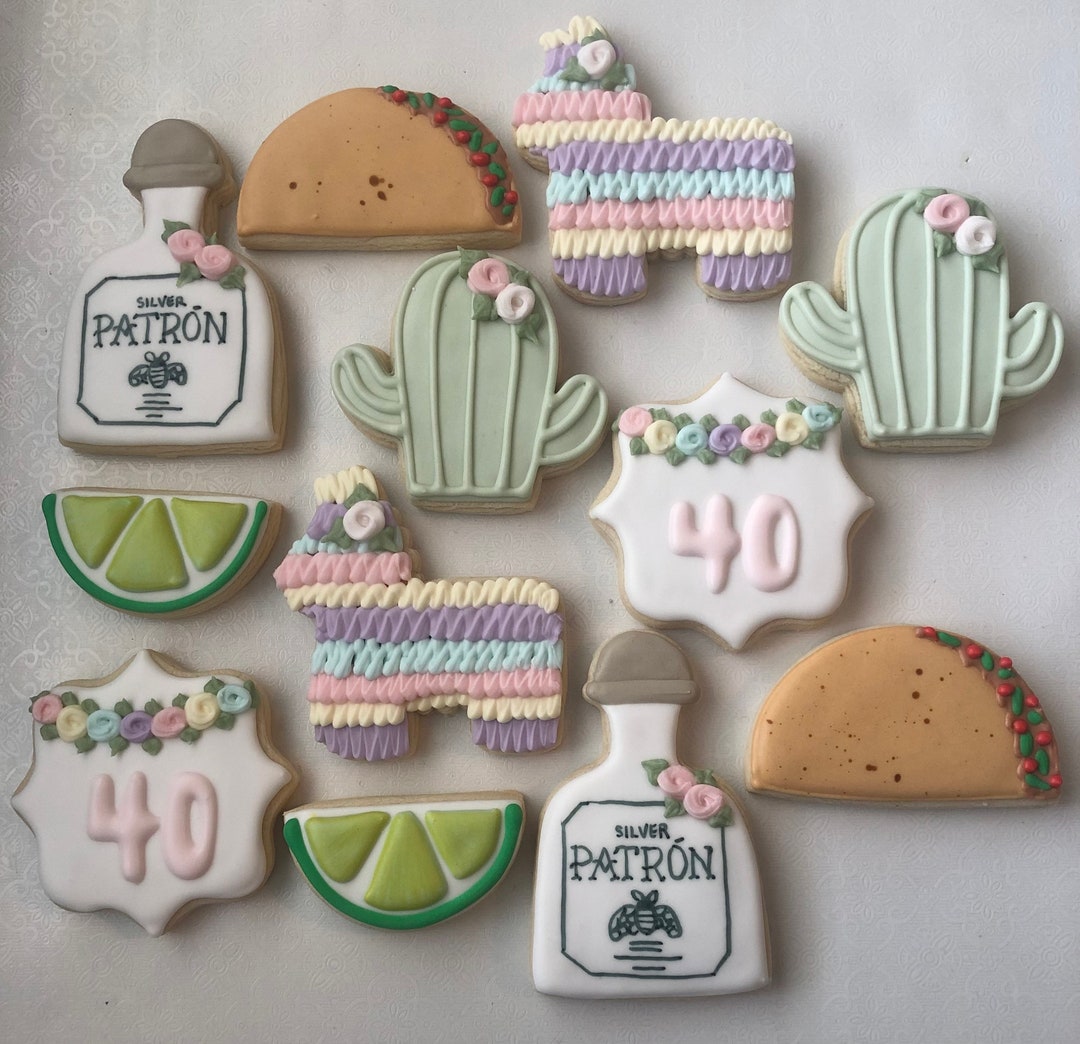 Tacos and Tequila Sugar Cookies, 40th Birthday Cookies, Fiesta Sugar ...