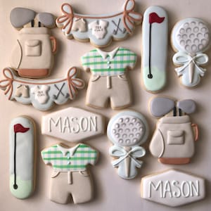 Golf Themed Baby Shower Sugar Cookies, Dusty Blue Sugar Cookies, Hole ...