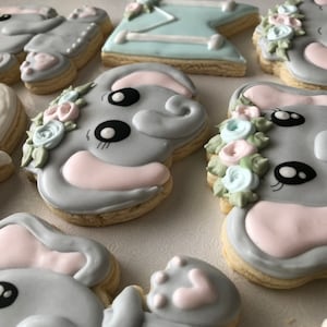 Elephant Themed Sugar Cookies, Elephant With Flowers, Elephant Birthday ...