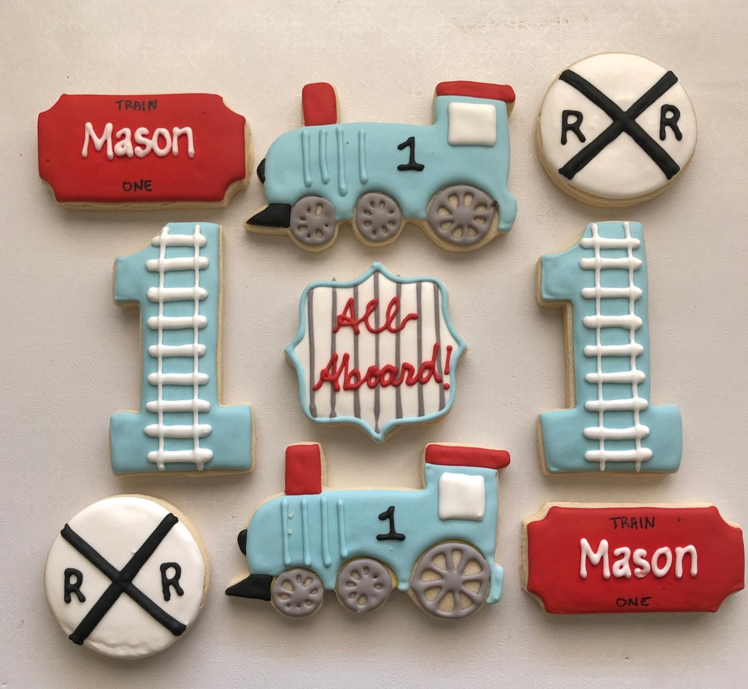 Train Themed Sugar Cookies, All Aboard Cookies, Train First Birthday ...