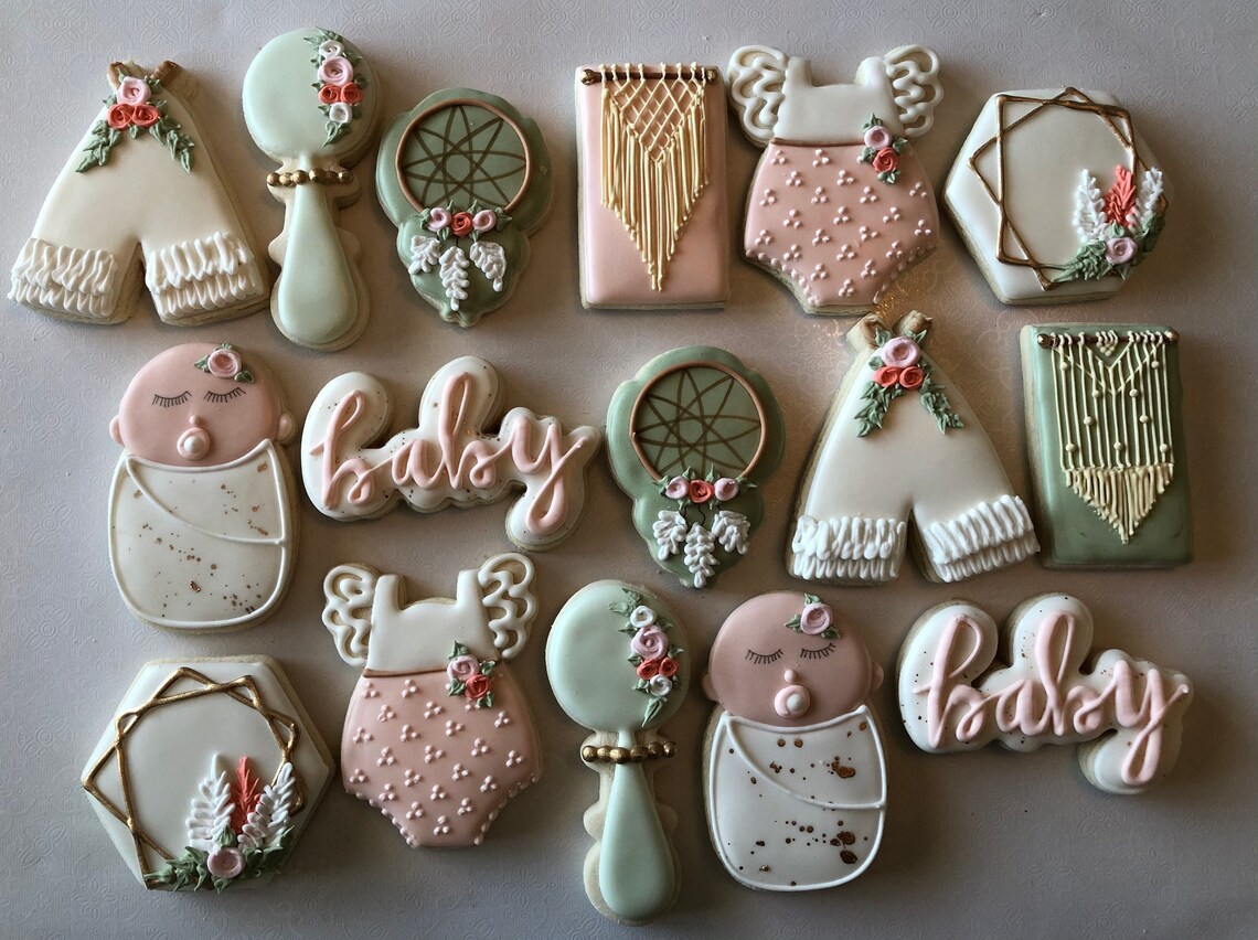 Boho Chic Baby Shower Sugar Cookies Boho Chic Baby Shower - Etsy