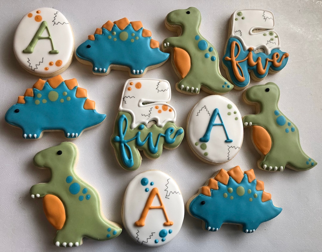 Dinosaur Sugar Cookies, Dinosaur Cookies, T-rex Cookies, 5th Birthday ...