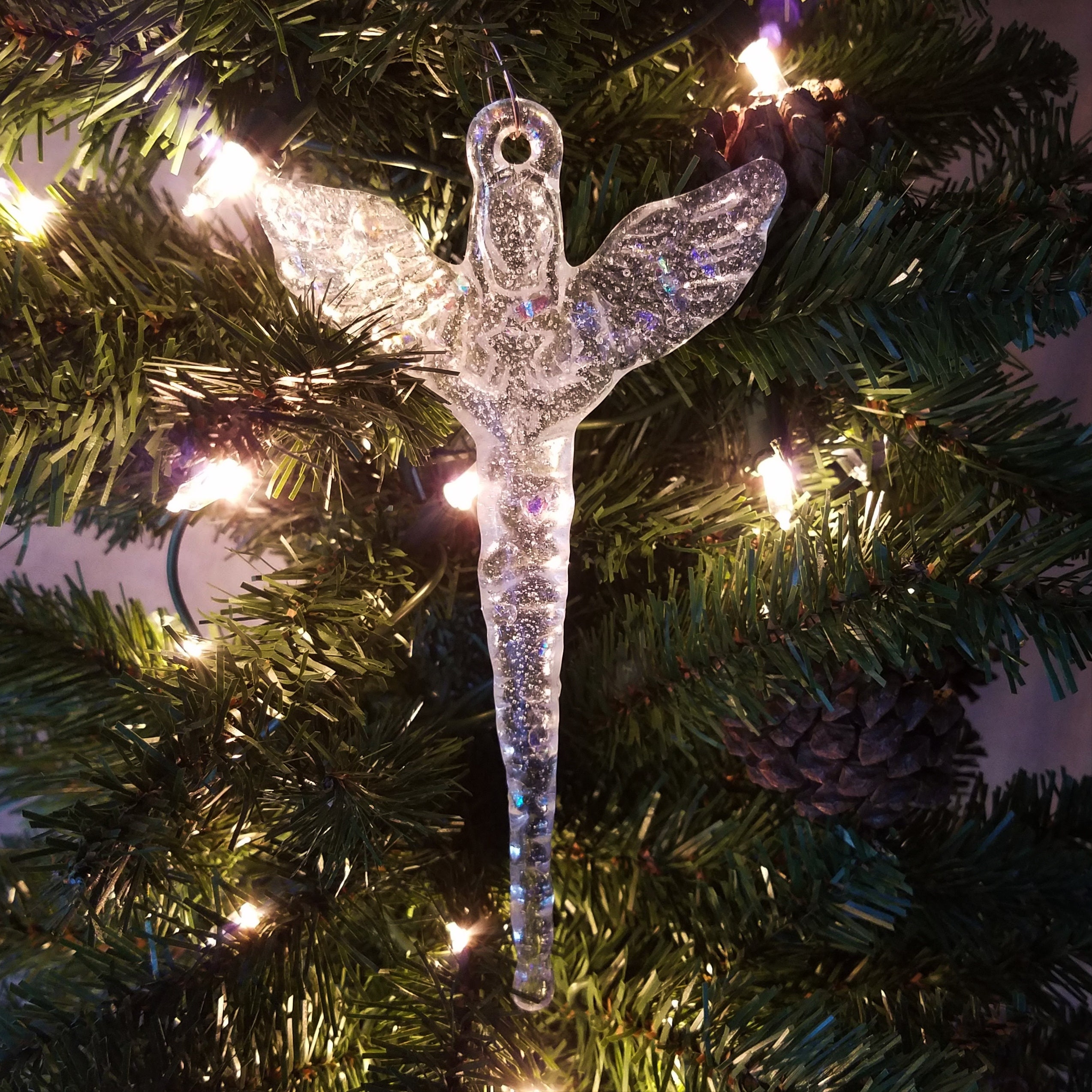 Angel Keepsake Ornament, Art Glass Angel Icicle, Fused Glass Suncatcher ...