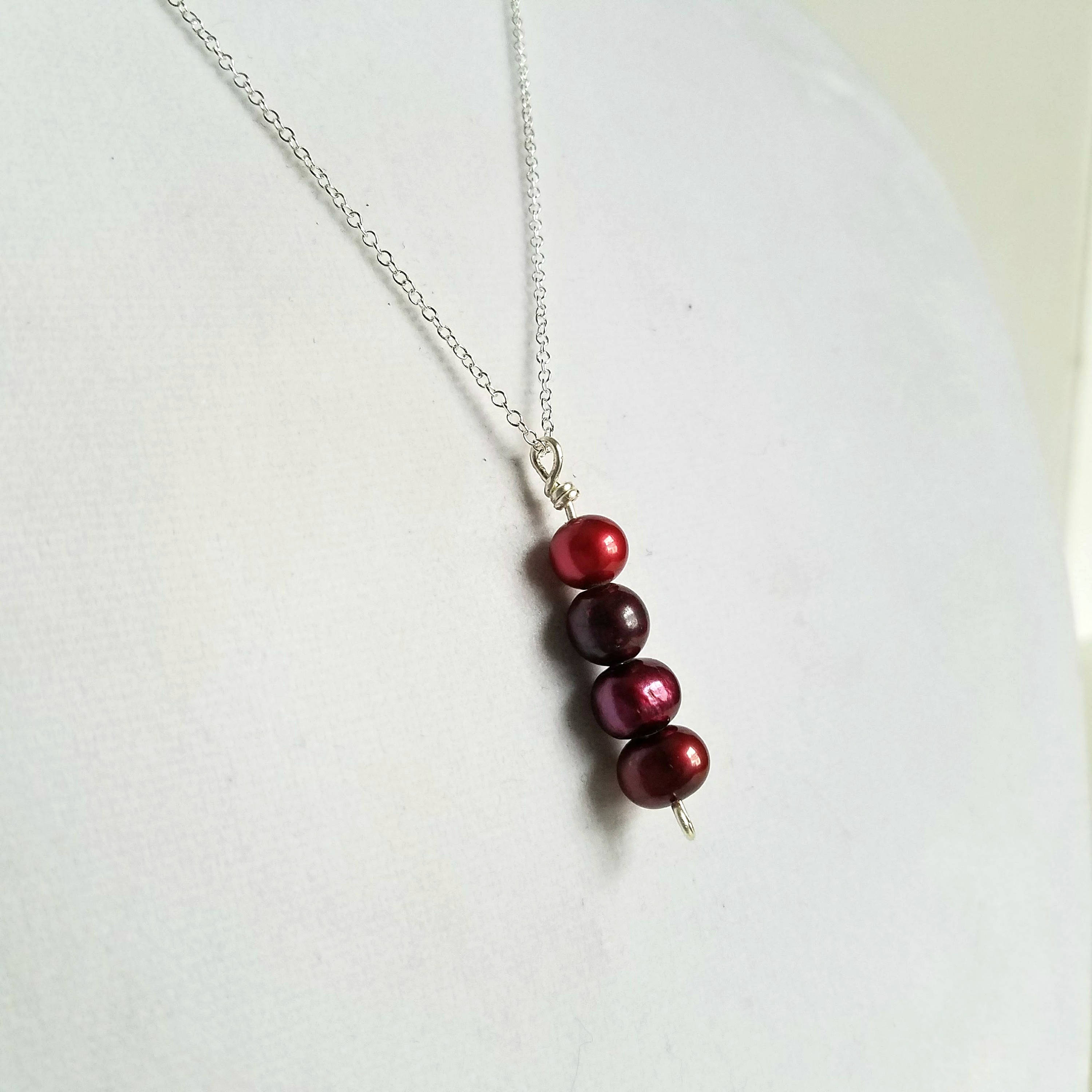 Red Pearl Necklace, Freshwater Pearl Necklace, Sterling Silver Necklace ...