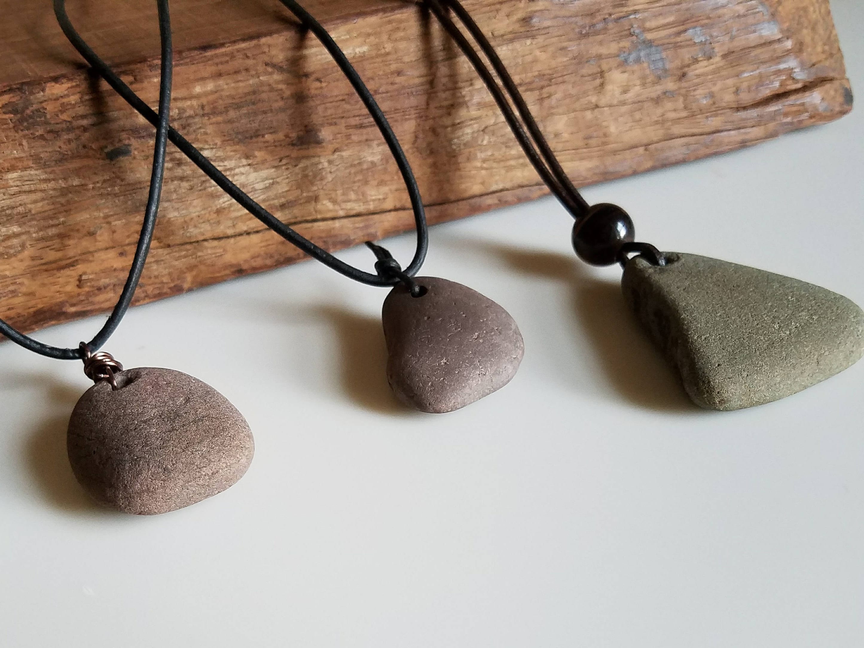 River Rock Pendant, Natural Red River Stone Necklace, Black Leather ...