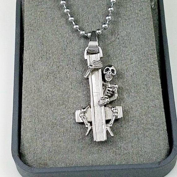 Skeleton Hugging Cross Pendant, Chisel Stainless Stee… - Gem