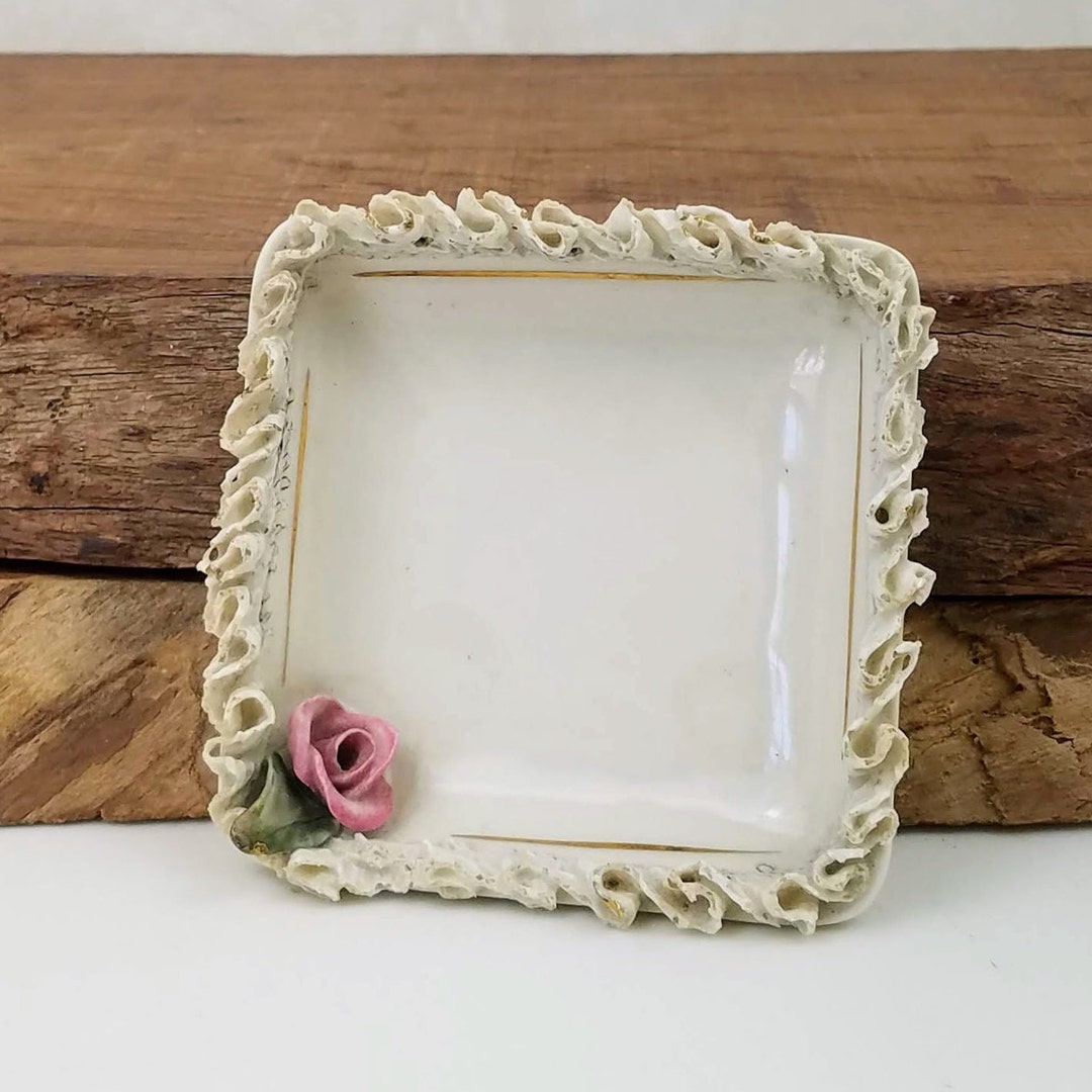 Vintage Chantilly China Trinket Dish, Porcelain Rose, Hardened Lace - Etsy